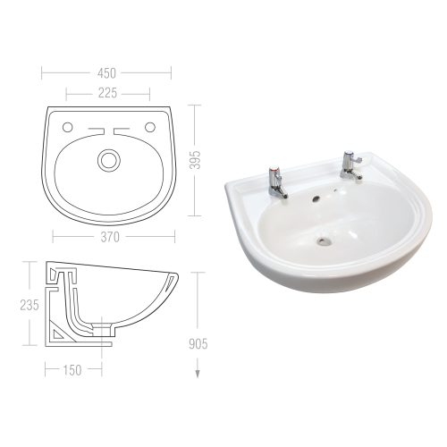 PROCare Ltd - GO Pro - Proline WHB 450mm 2th White